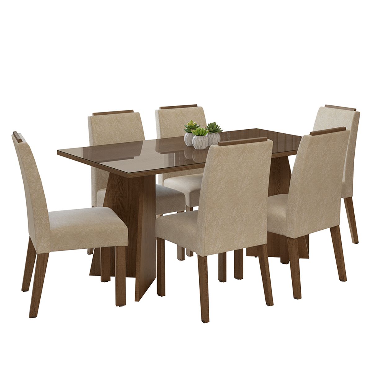 Juego de Comedor Madrid con 6 Sillas - Tablero de Madera y Cristal ...