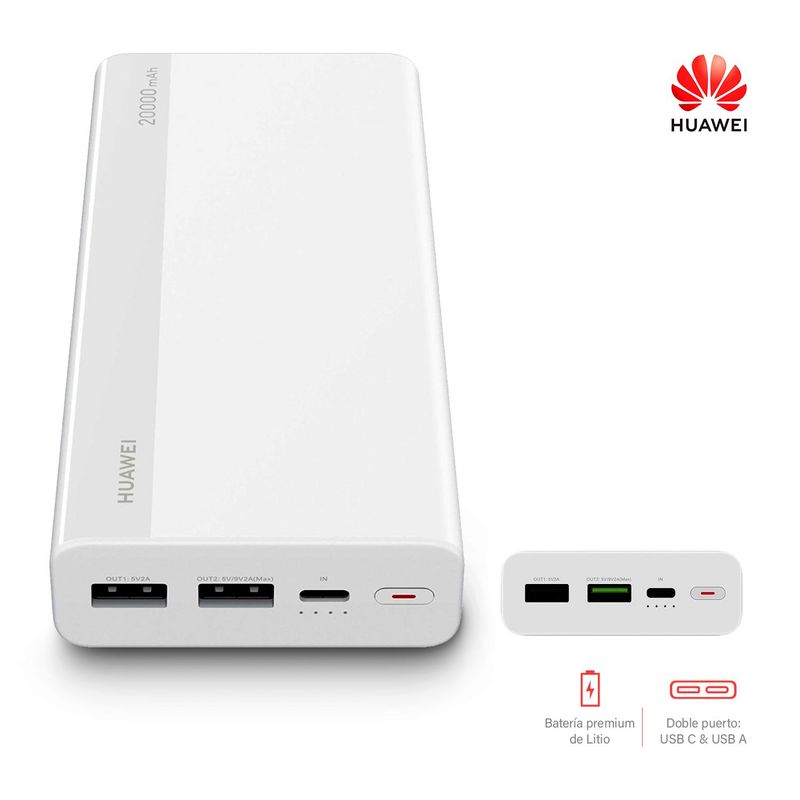 Power Bank Huawei CP22QC 20000 mAh Carga Rápida 18W Tipo-C Blanco HUAWEI | falabella.com
