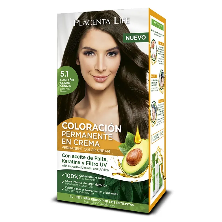 PLACENTA LIFE Tinte 5.1 Castaño Claro Ceniza Kit PLACENTA LIFE ...