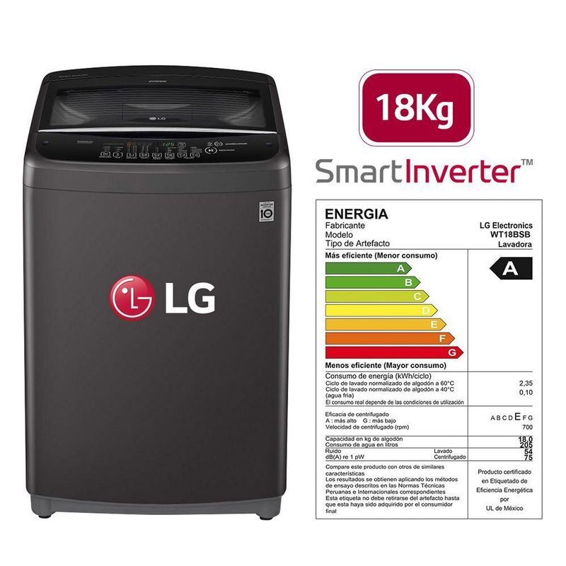 Lavadora Lg Carga Superior 18Kg Negro Claro Sma LG | falabella.com