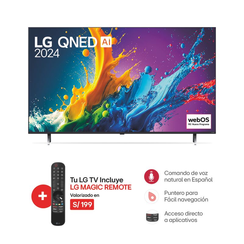Televisor LG QNED 65" 4K THINQ AI 65QNED80TSA (2024) | Tottus Perú
