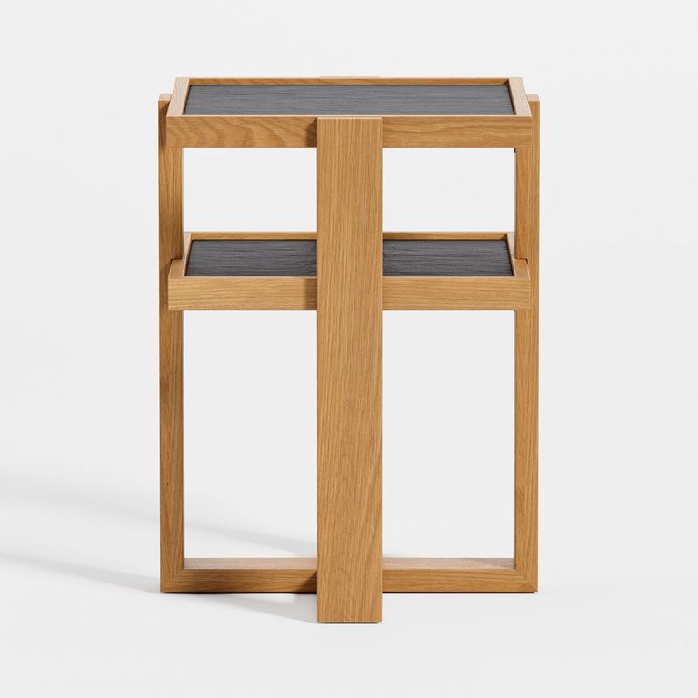 Mesa Auxiliar Sable de Mármol Negro con Estructura de Madera de Roble ...