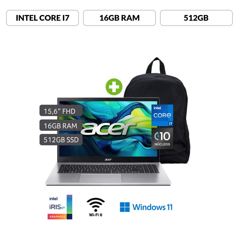 Laptop Acer Intel Core I7 12°Gen 16Gb Ram 512Gb Ssd ACER | falabella.com