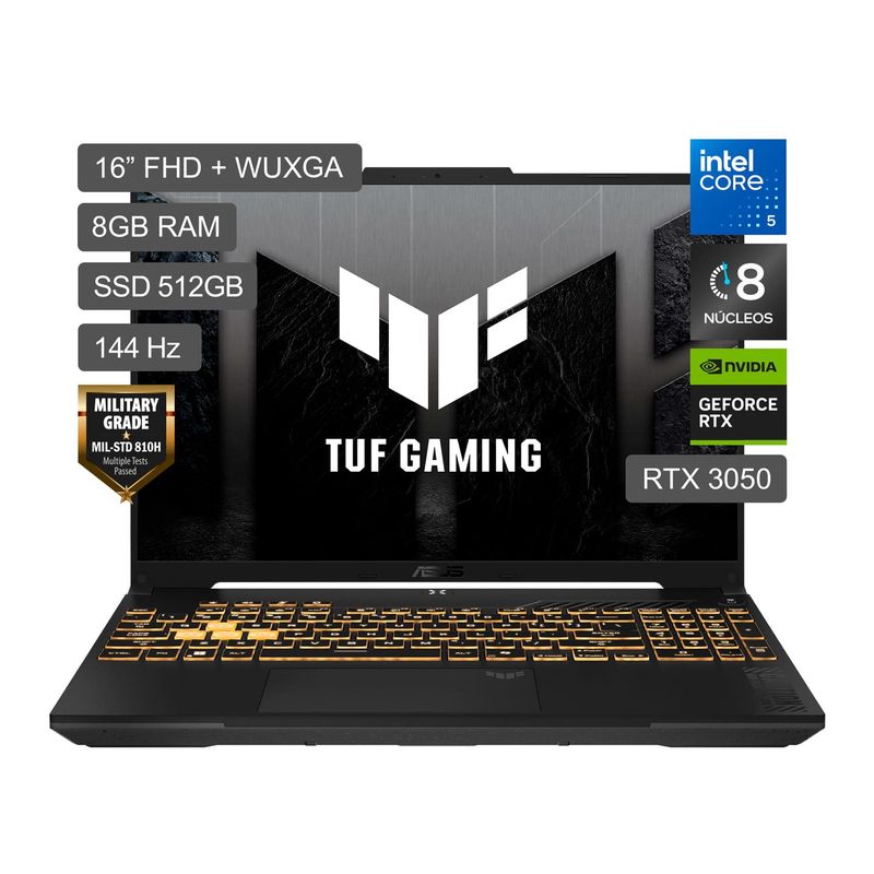 Laptop Asus TUF Gaming F16 Rtx3050 Intel Core 5 210h 8gb 512gbssd Fx607vj-rl011w 16" Fhd ASUS ...