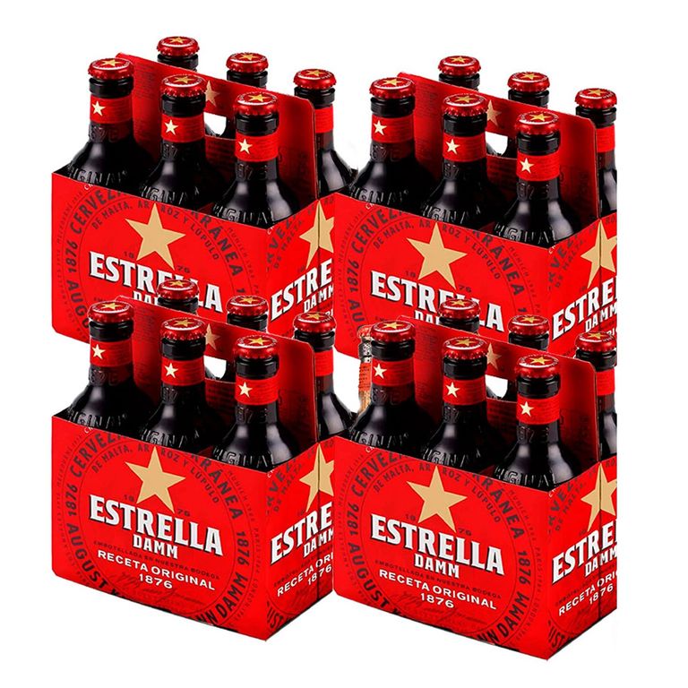 Six Pack Cerveza Estrella Damm 250ml x 4 (24 botellas) | falabella.com