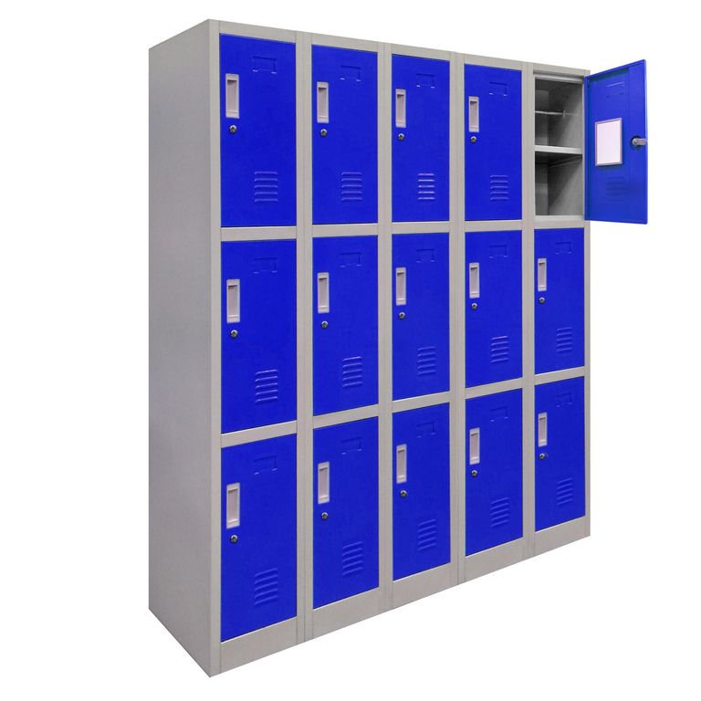 Locker de Oficina con Llave 15 Puerta(s) 15 Repisa(s) 50xx140 cm Azul ...