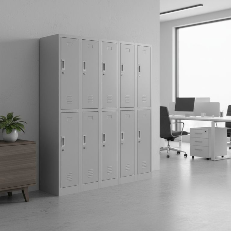 Locker de Oficina con Llave 10 Puerta(s) 15 Repisa(s) 50xx140 cm Gris ...