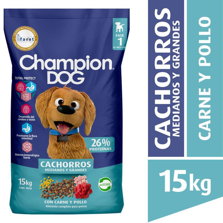 CHAMPION DOG - Alimento para Perro Cachorro Carne, pollo y leche 15 kg ...