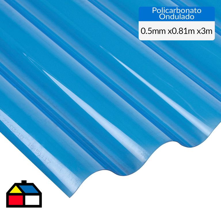 Plancha Policarbonato Ondulada 0.5 mm 81x300 cm Azul | Sodimac Chile