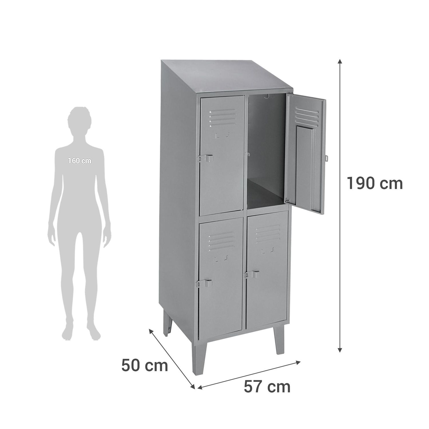 Locker Techo Inclinado 2 Cuerpos 4 Puerta(s) 57x190x50 cm Gris ...
