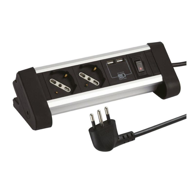 Alargador Shuko 2 USB 2 Toma(s) 2 m Blanco/Negro | Sodimac Chile