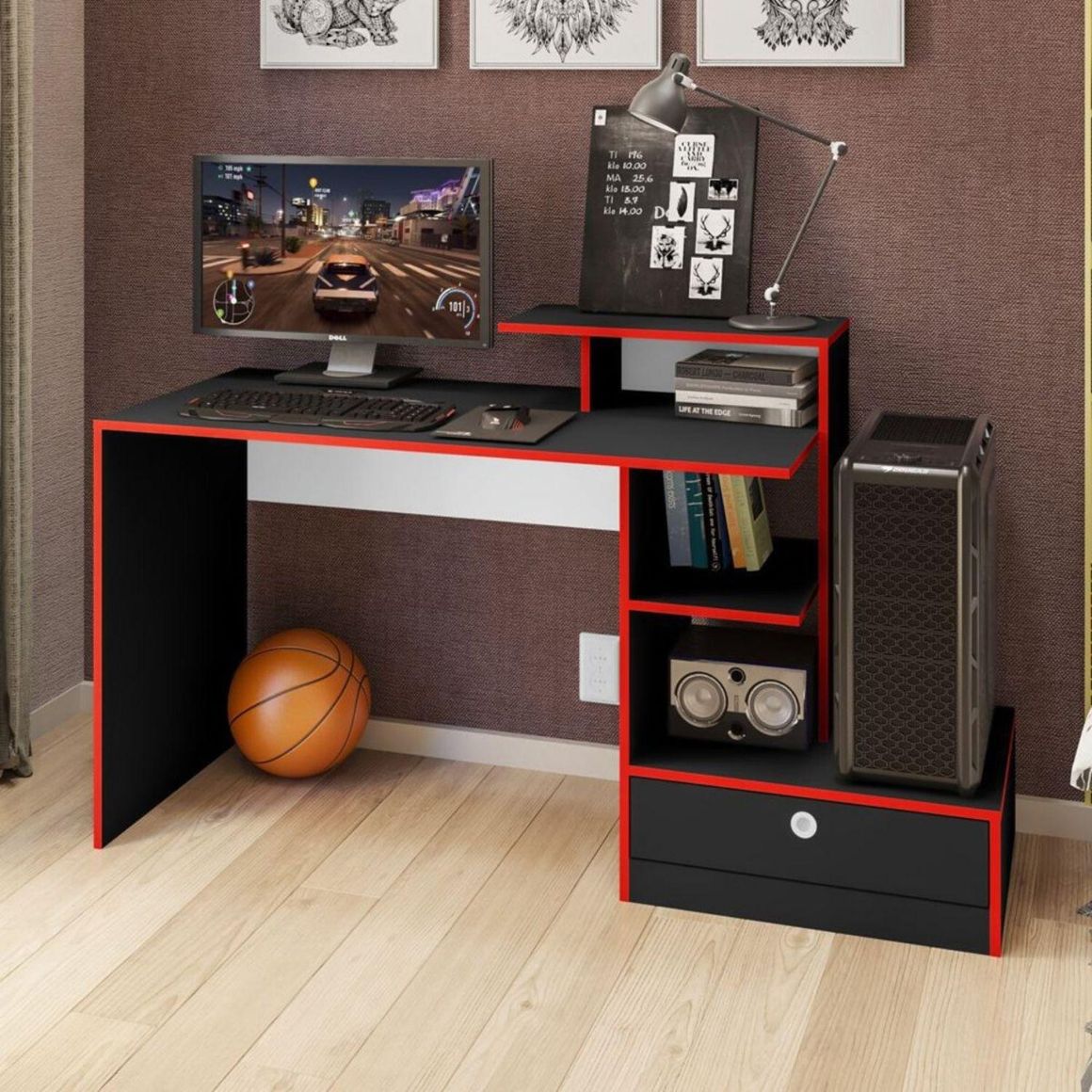 Escritorio gamer con cajón negro 89x151x54 cm | Sodimac - Falabella