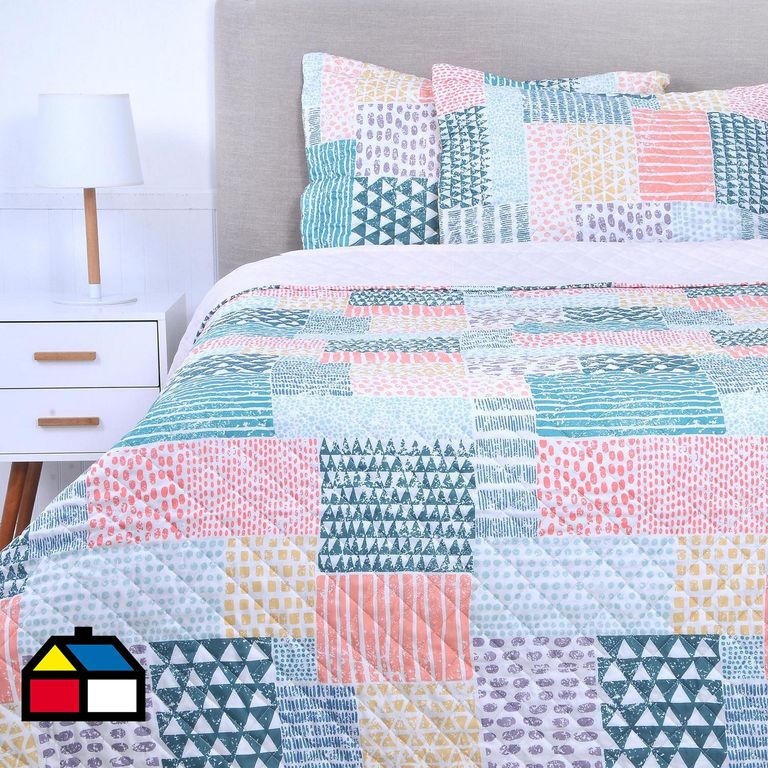 Cubrecama Quilt 2 plazas Cosido Patchwork Multicolor | Sodimac Chile