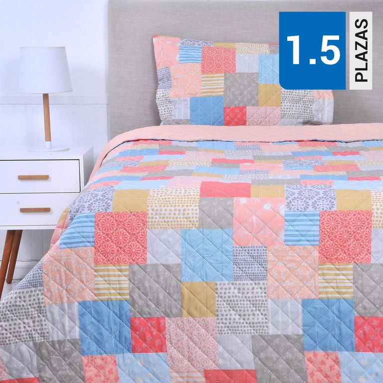 Cubrecama Quilt 1.5 plazas Patchwork Multicolor | Sodimac Chile