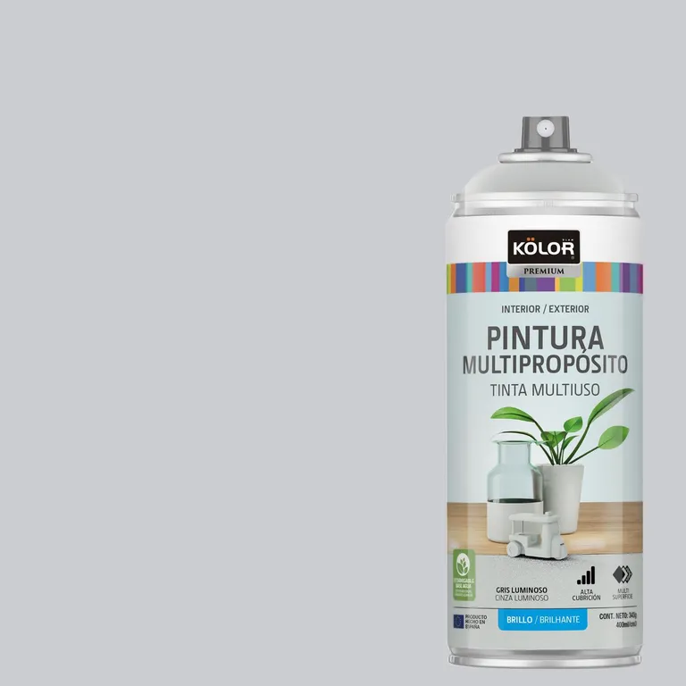 Pintura Esmalte Base Agua en Spray Gris Luminoso Brillante 400 ml ...