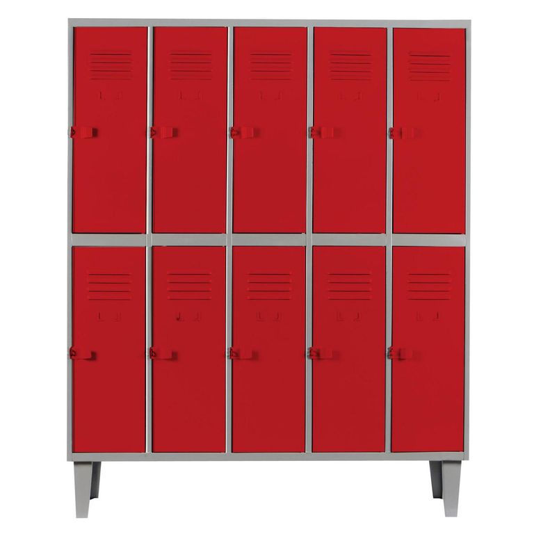 Locker Alta Resistencia 5 Cuerpos 10 Puerta(s) 110x170x45 cm Rojo ...