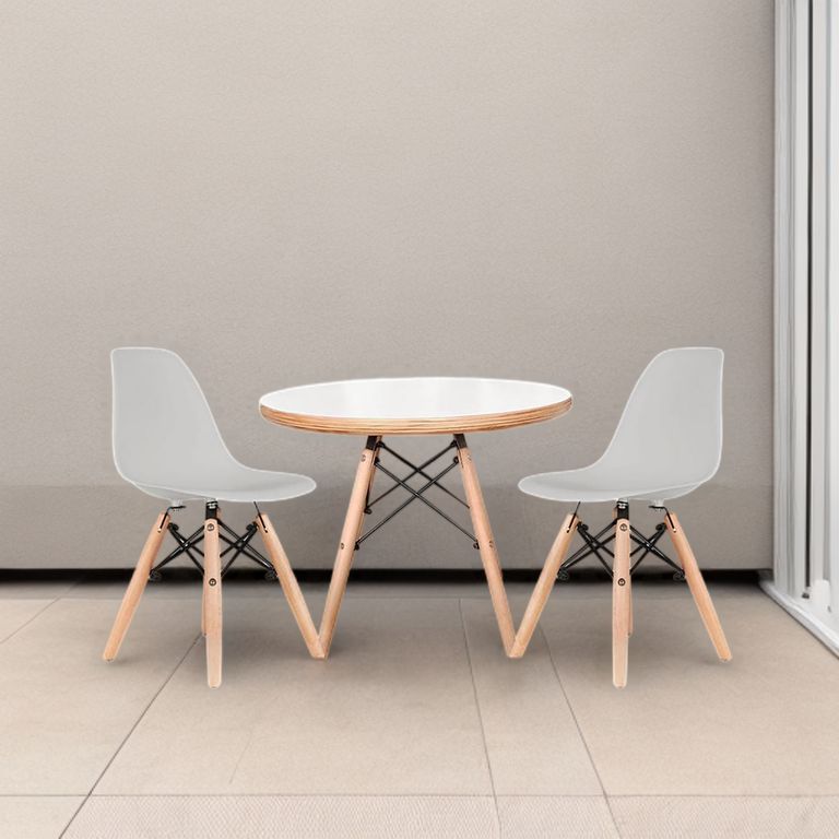 DE PIES A CABEZA - Set De Mesa Blanca Y Dos Sillas Gris Eames | Ofertitas