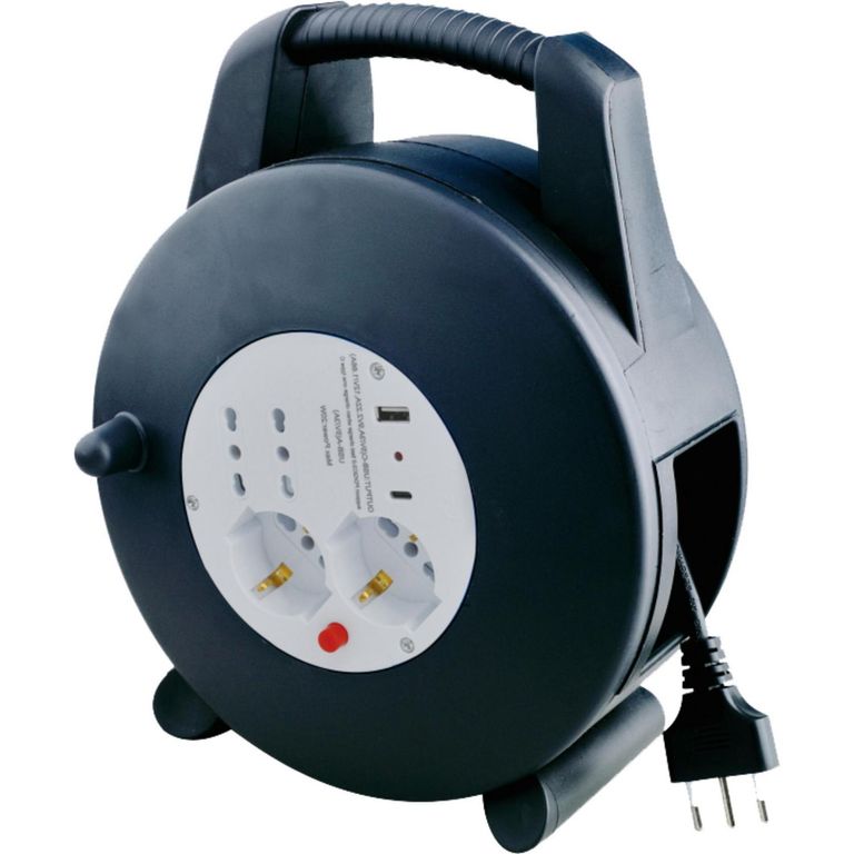Carrete Alargador Shuko 1 USB 4 Toma(s) 15 m Negro | Sodimac - Falabella