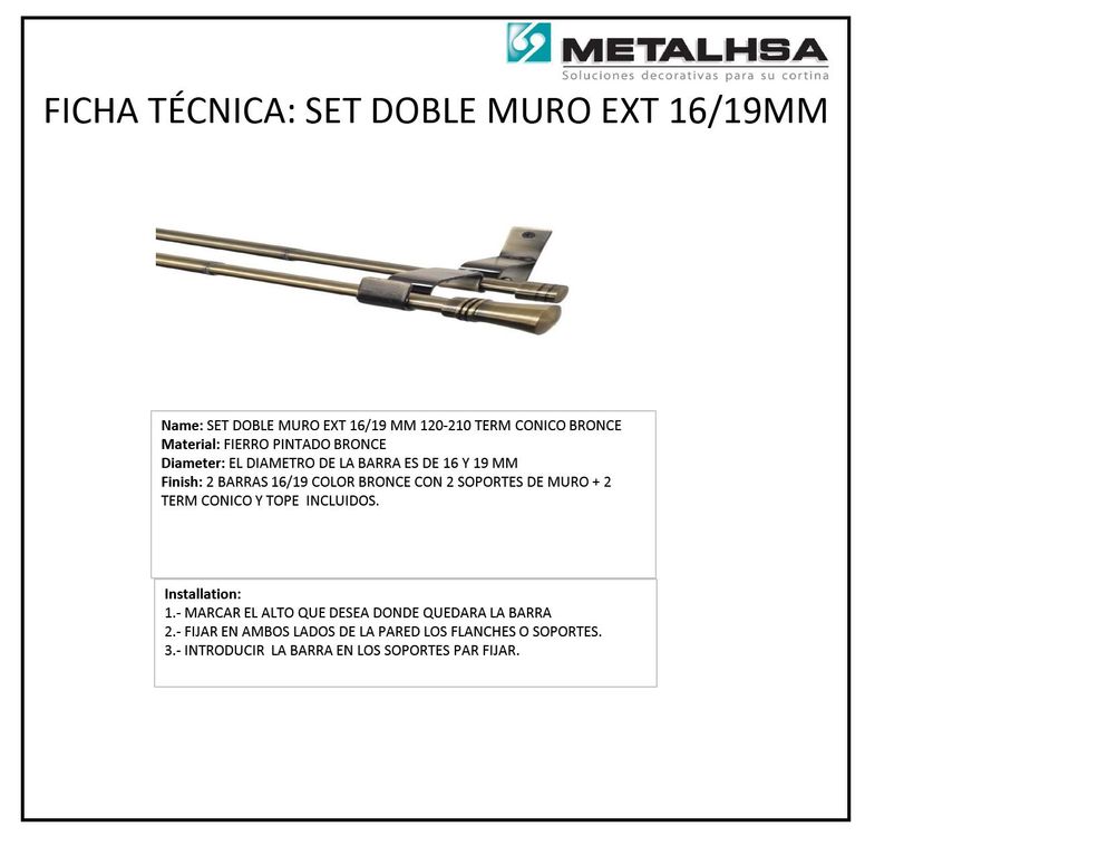 Set doble muro ext 16/19mm 120 - 210 terminación cónico bronce ...