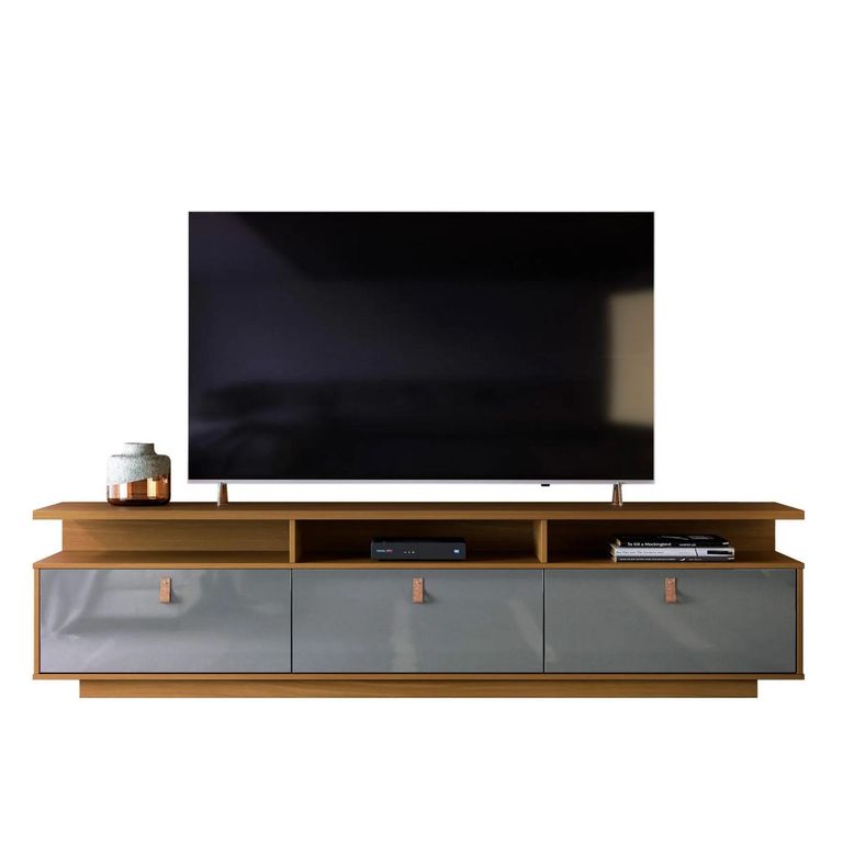 ONESSTA Rack TV 75"3 puertas con brazo hidraulico y ruedas café gris ...