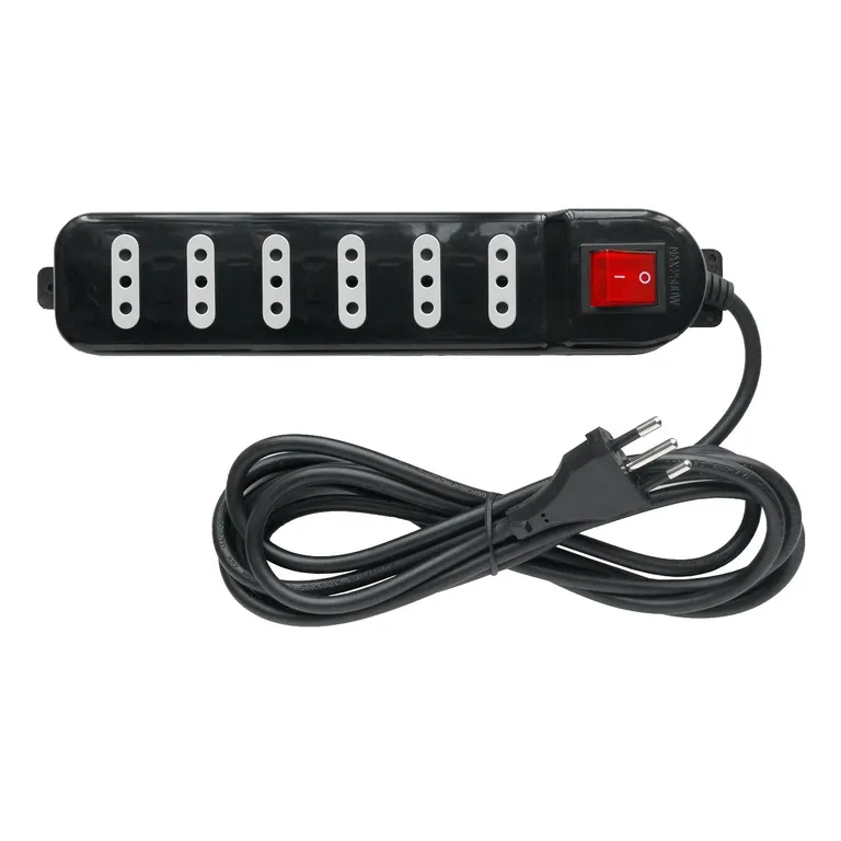 MACROTEL Alargador Múltiple 6 Toma(s) 3 m Negro | Falabella Chile