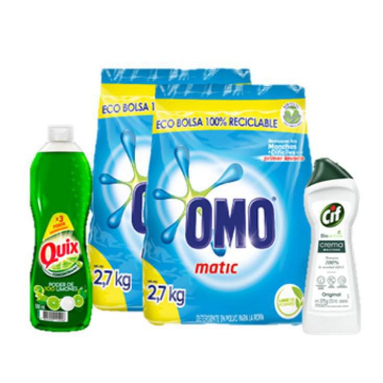 Pack Omo Limpieza Total: Detergente 2x2.7kg Quix 500ml Cif 375ml ...