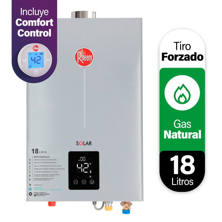 Calefón con Control Remoto Gas Natural 18 Litros Tiro Forzado Ionizado ...