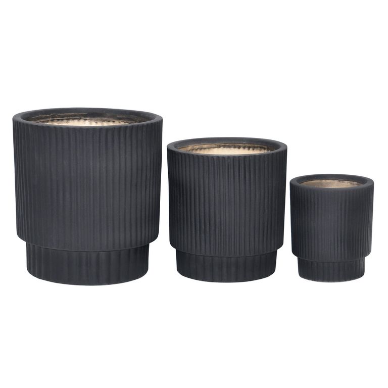 Set de 3 maceteros cerámica color negro | Sodimac Chile