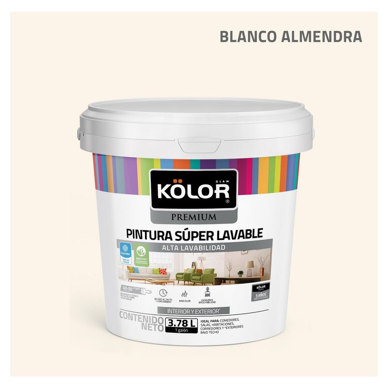 Pintura para Interior Blanco Almendra Súper Lavable 2.5 Galones KOLOR ...
