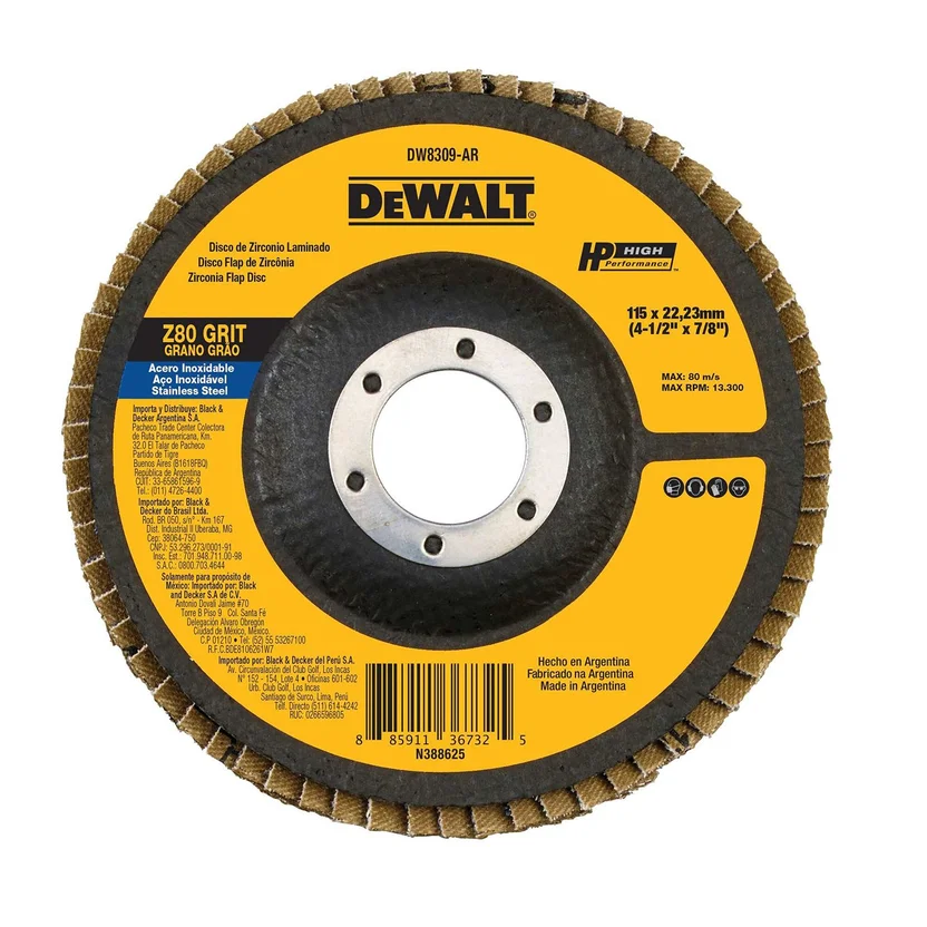 Disco Flap 4-1/2X7/8 Pulgada Grano 80 Ref DW8309 - Homecenter.com.co