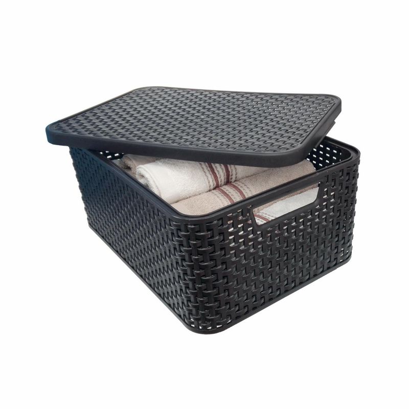 Canasta Plástica Con Tapa 16lt 39.2X17.8X28.2 cm Chocolate Oscuro ...