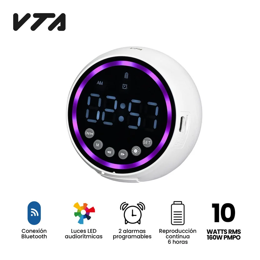 Reloj Despertador Recargable Con Parlante 10W Rms - Homecenter.com.co
