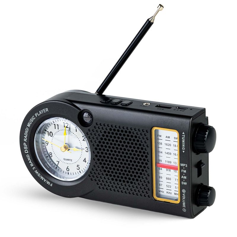 Radio AM FM SW Largo Alcance con Reloj Antena. Bluetooth USB Negro ...