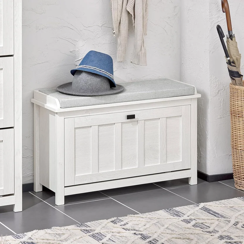 Banco Blanco con Cajón Abatible y Cojín Acolchado para Entrada o ...