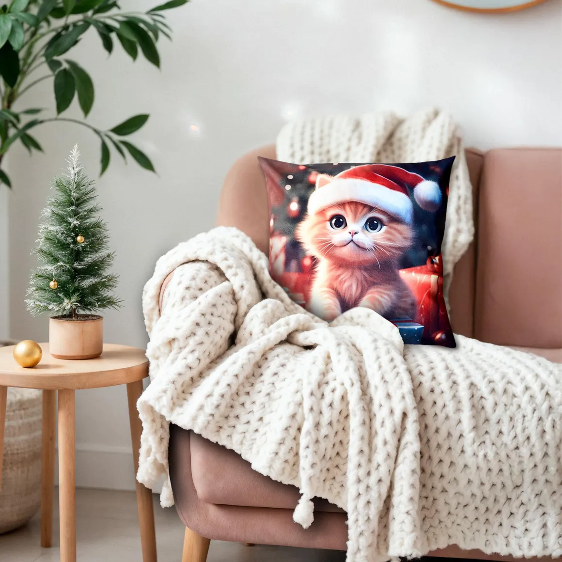 Cojín Navideño de Navidad Gato Poliéster 45x45cm - Homecenter.com.co