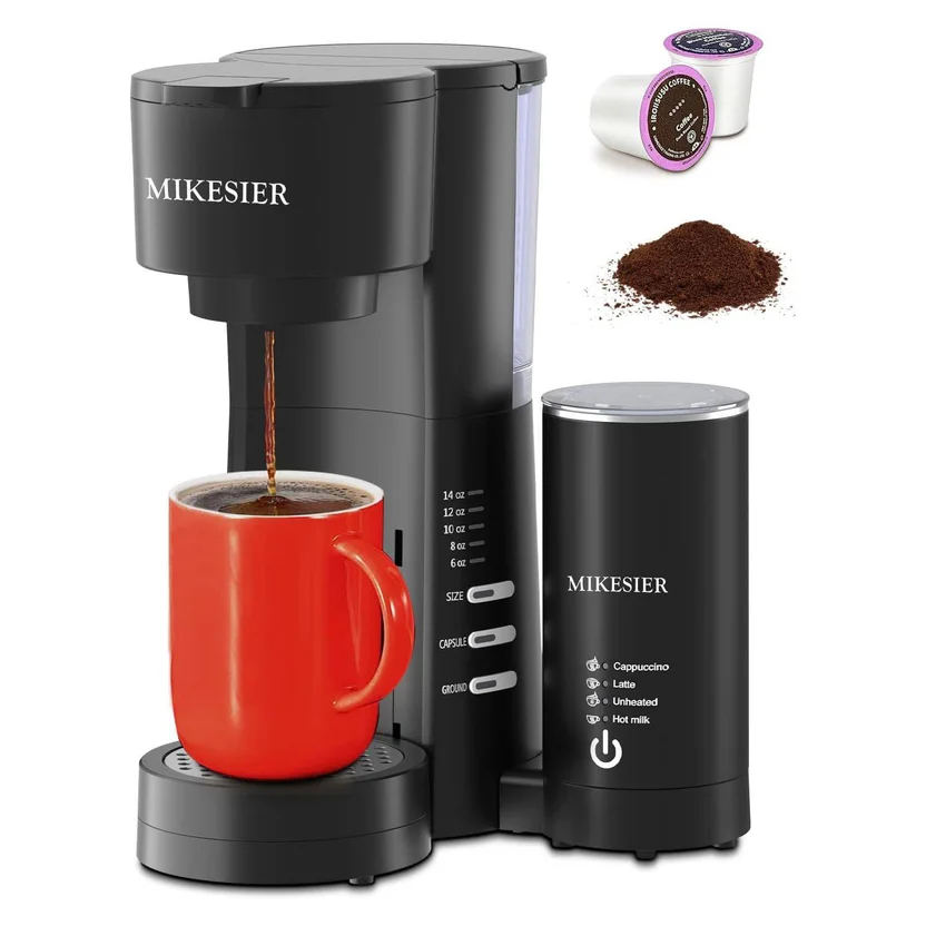 Cafetera MIKESIER Individual con Espumador y Tanque Extraíble ...
