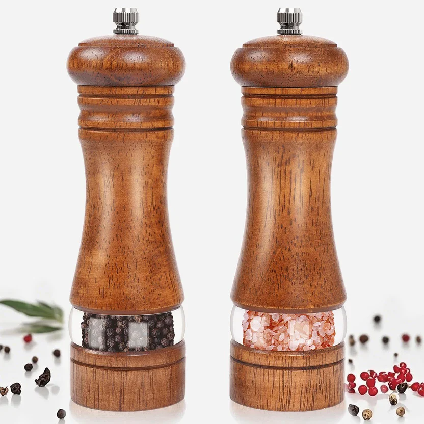 Juego Molinillos Sal y Pimienta de Madera con Ventana Acrílica y ...