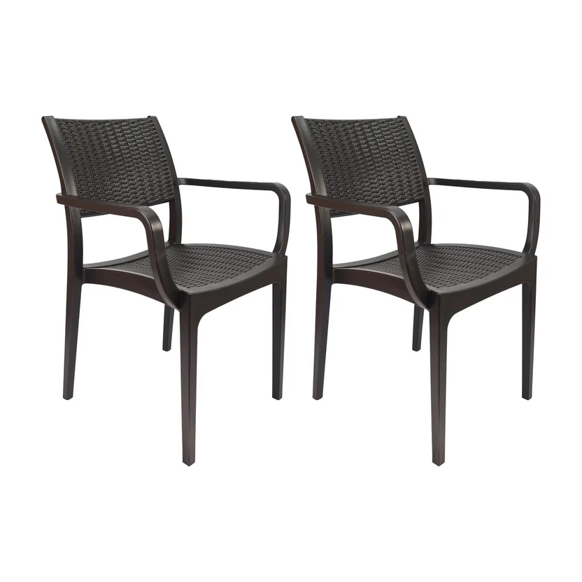 Set de 2 Sillas Exterior Ratan Con Brazos - Café - Homecenter.com.co
