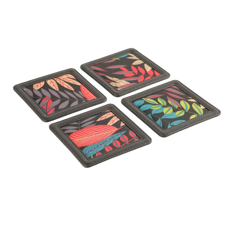 Portavaso 10X10 Cm En Seda Estampada Fondo Negro Y Ecocuero Negro ...