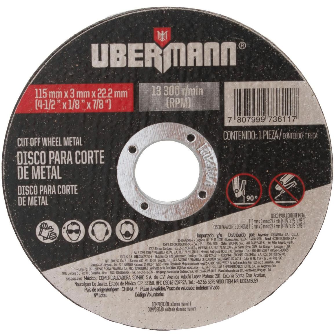 Disco Abrasivo Corte Metal 4-1/2-pulg X 3mm Ubermann - Homecenter.com.co