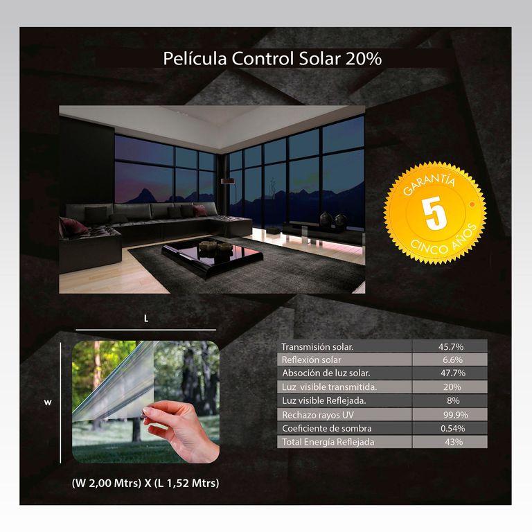 Película Control Solar Grafito 2x1,52m HGCSGRF20-2m GENERICO ...
