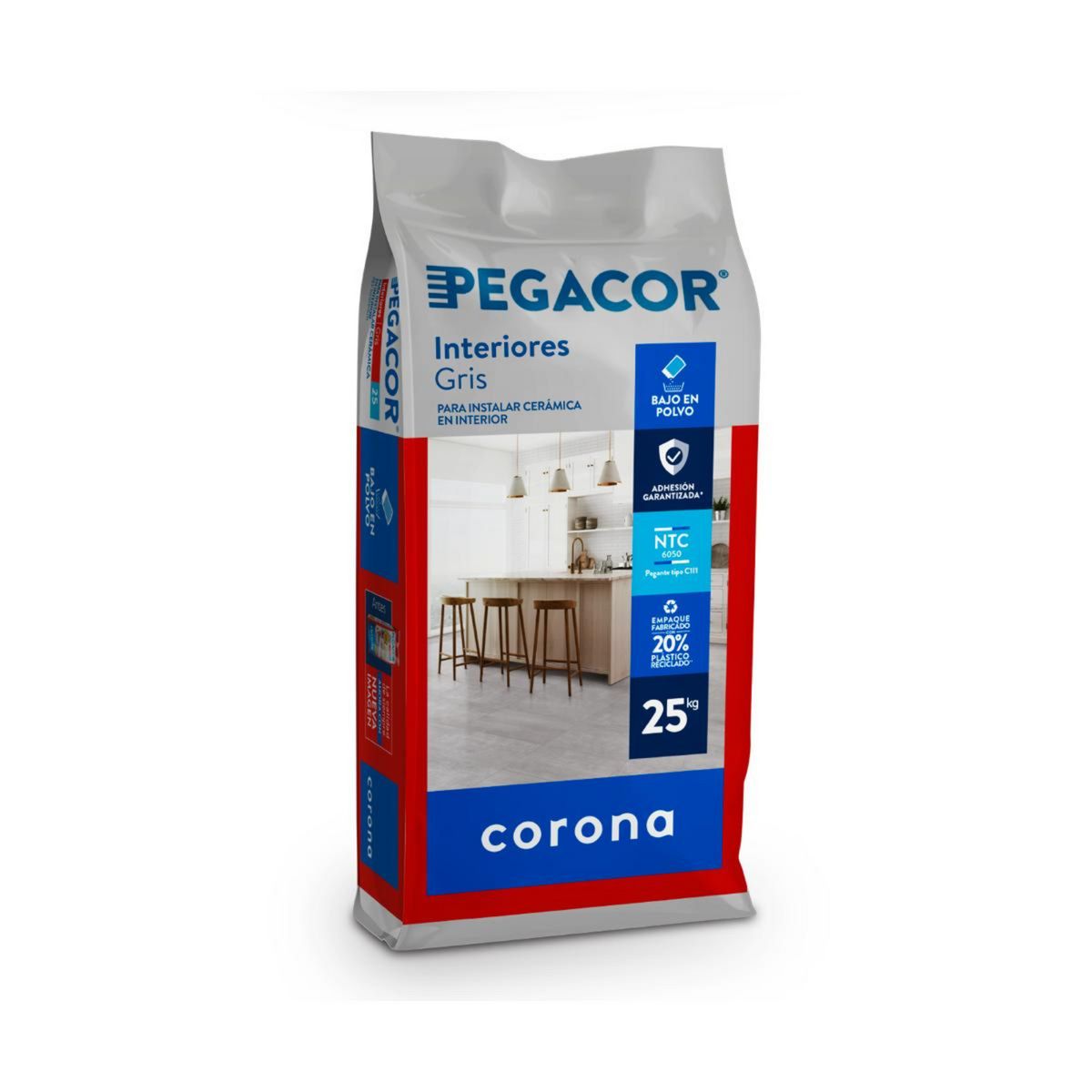 Pegante Cerámico Pegacor Para Interiores Gris 25 kg Bajo En Polvo ...