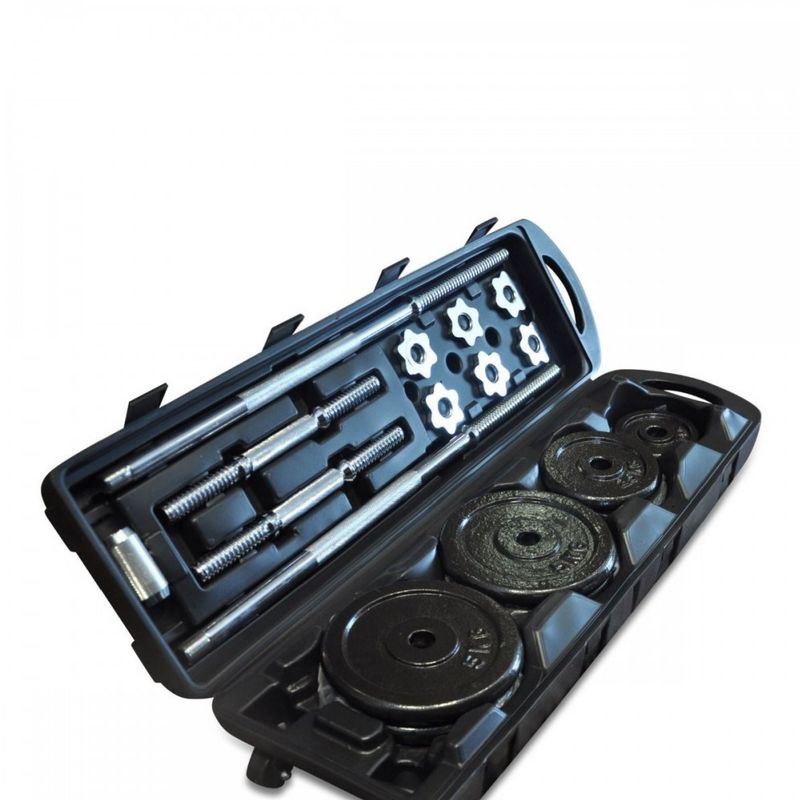 Kit De Mancuernas De 50 Kg Con Barra Plana Y Maletín Color Negro PROFIT ...