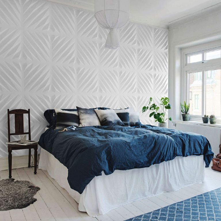 Pared Panel Decorativo 3D Diagonal Blanco Caja x3m2 (12 Paneles 50x50 c ...