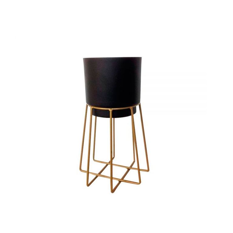 Base Con Patas Para Matera Metal Milan Dorado 14X32X32Cm + Matera Negro ...