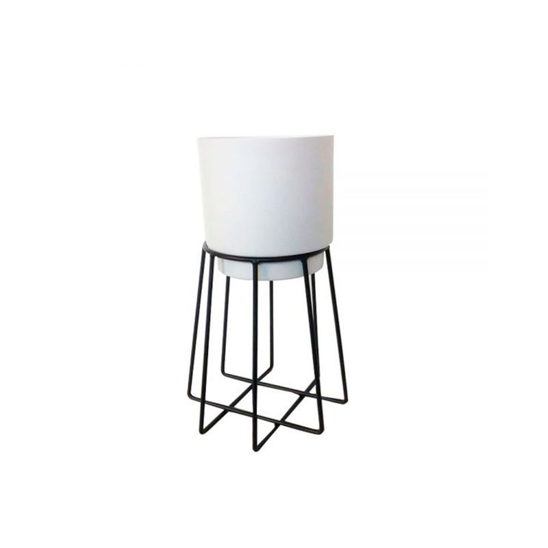Base Con Patas Para Matera Metal Milan Negro 14X32X32Cm + Matera Blanco ...
