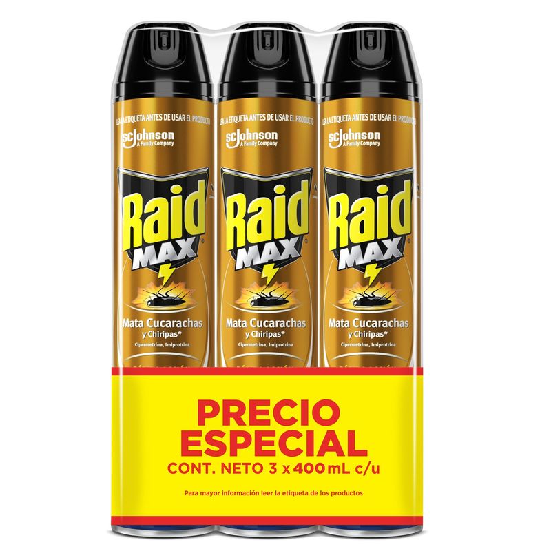Insecticida Aerosol Max Pack X3 Unidades X400cc C/U RAID | falabella.com