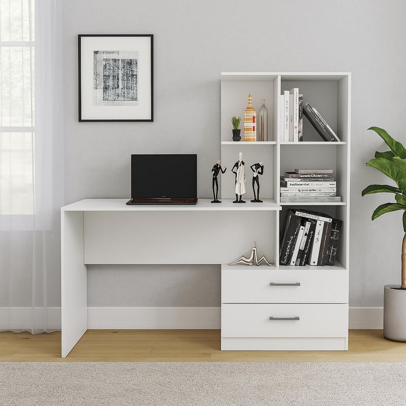 Escritorio con Biblioteca Poli Blanco Multifuncional 138x50x137.5 cm en MDP MUEBLES 2020 ...