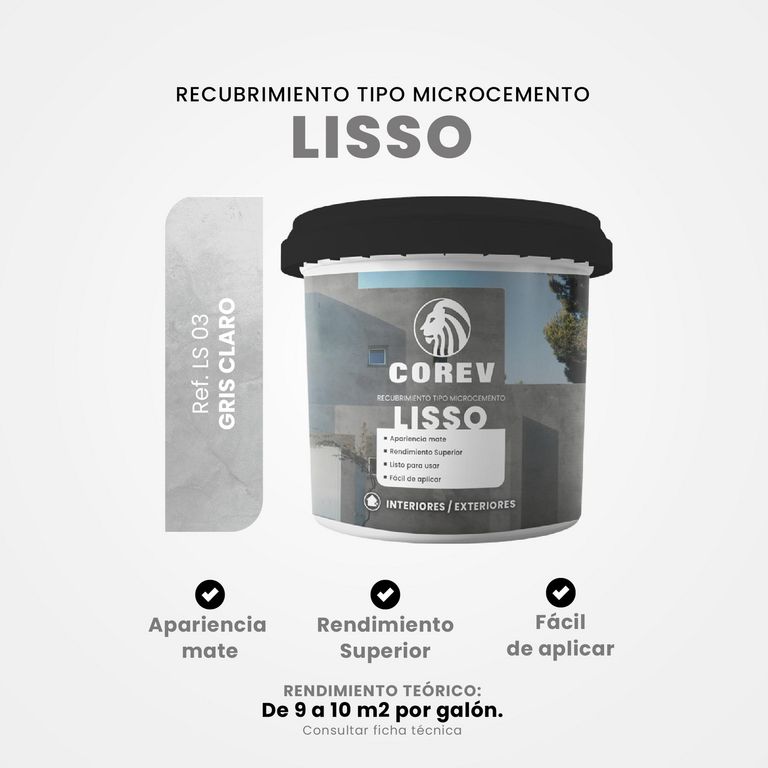 Pintura texturizada Lisso apariencia cementicia Galón Gris claro COREV ...