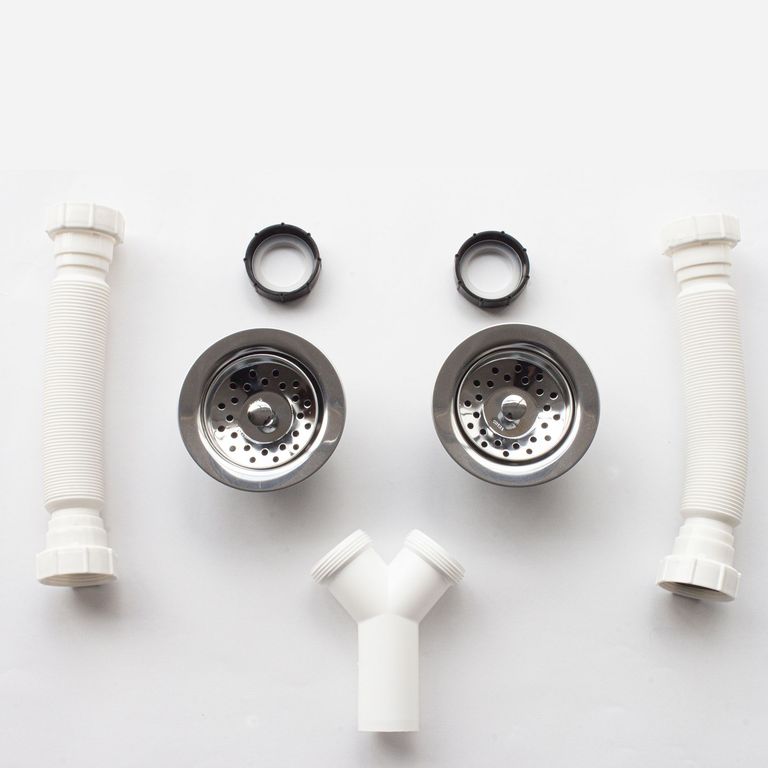 Kit Sifón Doble Flexible + 2 Canastillas De 4-Pulg Inoxidable HUMBOLDT ...